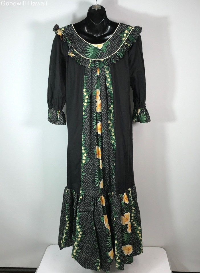 MAMO HOWELL Black/Floral Zipper Poly/Poly Blend MuuMuu Dress Women ...