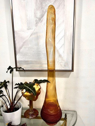 Mid Century LE Smith Amber Yellow Nubby Butt Swung Floor Vase 42" Tall ...