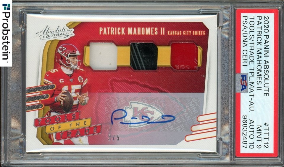2020 Absolute TOTT Patrick Mahomes II Triple Patch 3/5 PSA 9 PSA/DNA 10 ...
