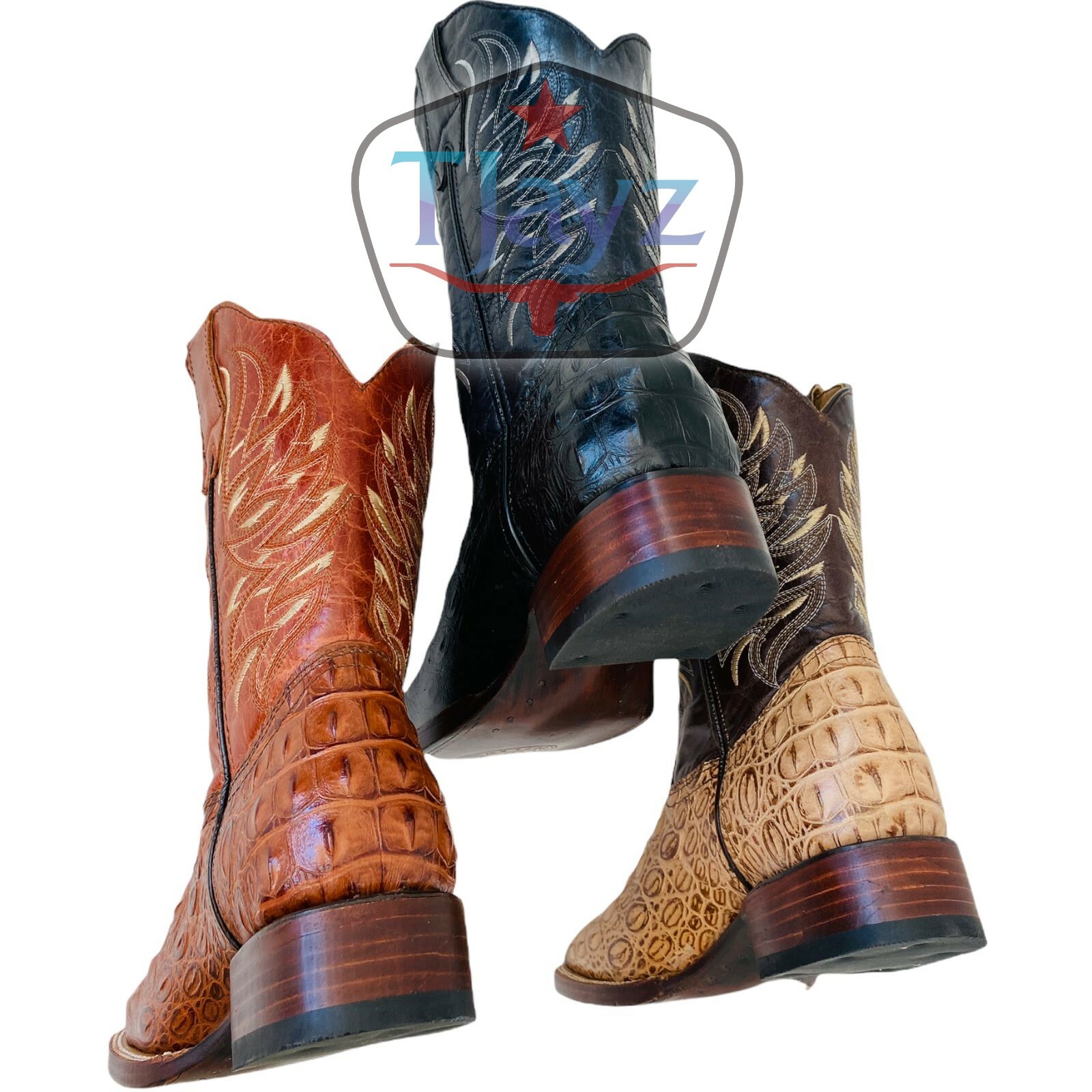 SALE! TJAYZ Mens Leather Alligator Style Boots Bota Cowboy Shoes work ...