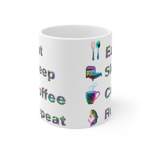 Eat Sleep Coffee Repeat Ceramic Coffee Mug 11oz with Neon Cable Wire ...