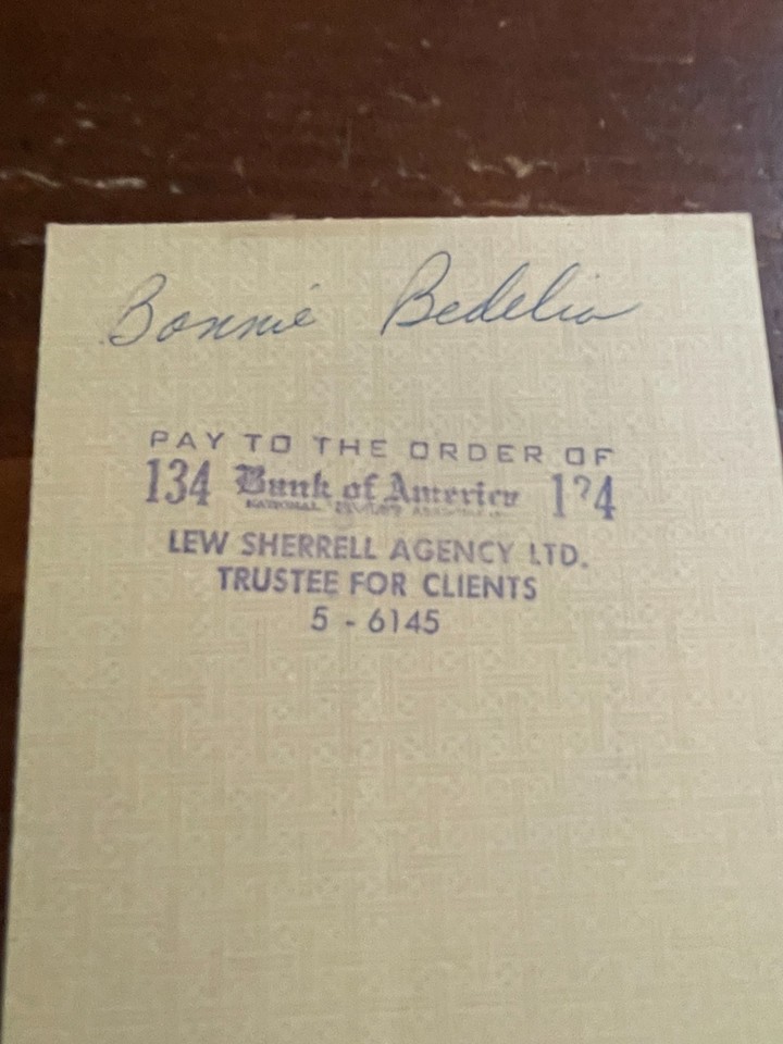 Bonnie Bedelia Signed Payroll Check 1969 “They Shoot Horses, Don’t They ...