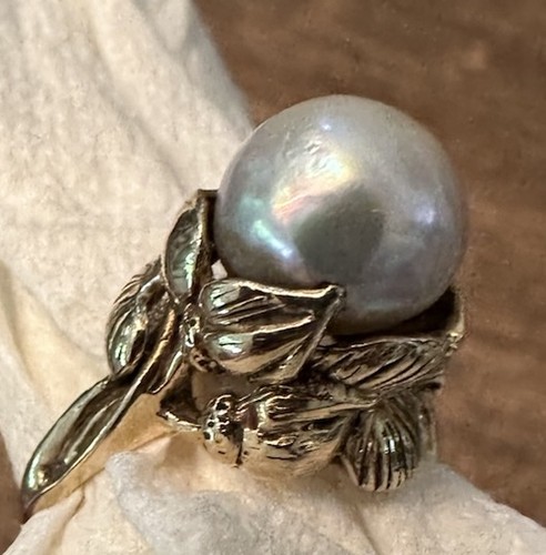 14k Yellow Gold with Pearl and Diamond Ring Marked STRELL 14k | eBay