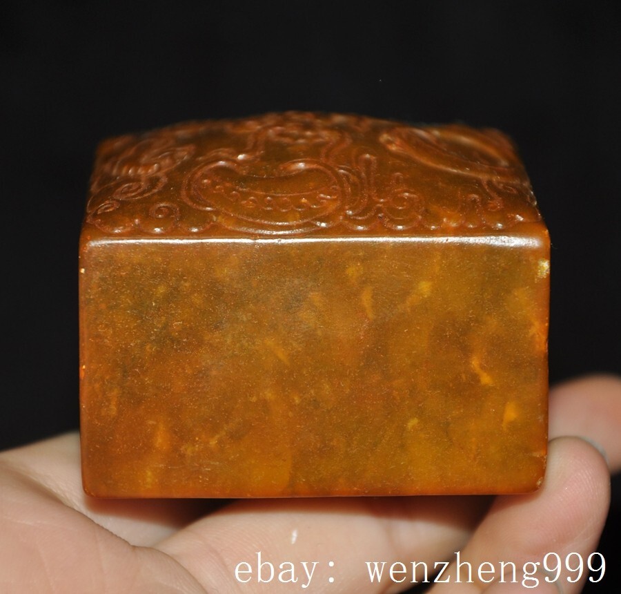 2"old Chinese dynasty hetian jade Carved fengshui beast seal Stamp ...