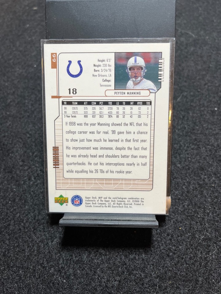 2000 Upper Deck MVP #66 Peyton Manning Indianapolis Colts Bronze Foil ...