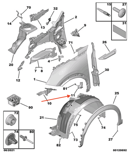 PEUGEOT 2008 Front Left Fender Support 9826394980 New Genuine | eBay