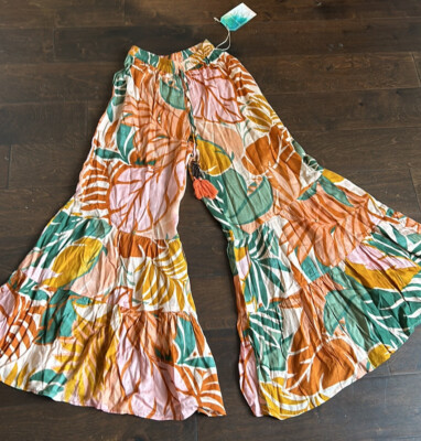 True Destinations Resort Wear Flare Pants Beach Palm Fronds Coverup sz ...