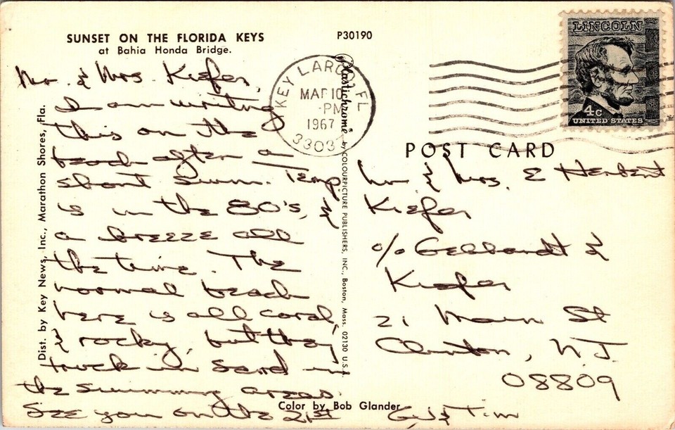 Sunset Florida Keys Bahia Honda Bridge Postcard PM Key Largo FL Cancel ...