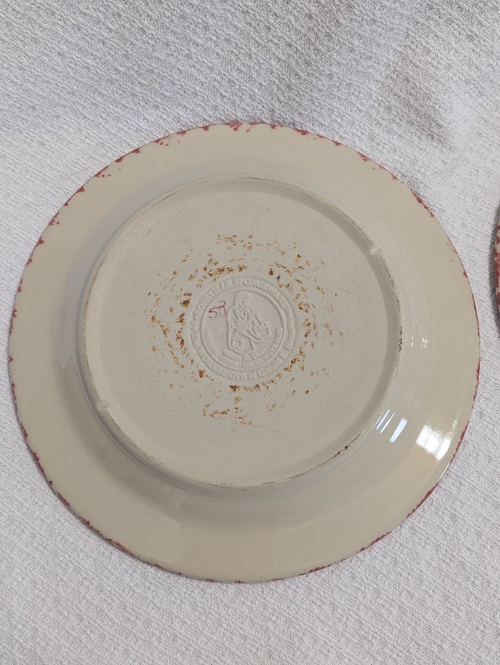 ROSEVILLE SPONGEWARE 2 PLATES Red Gerald E. Henn Workshops POTTERY Set ...