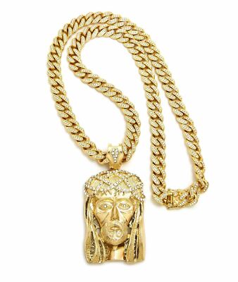 JESUS PIECE PENDANT 30" GOLD CUBAN LINK CHAIN NECKLACE HIP HOP RAPPER ...
