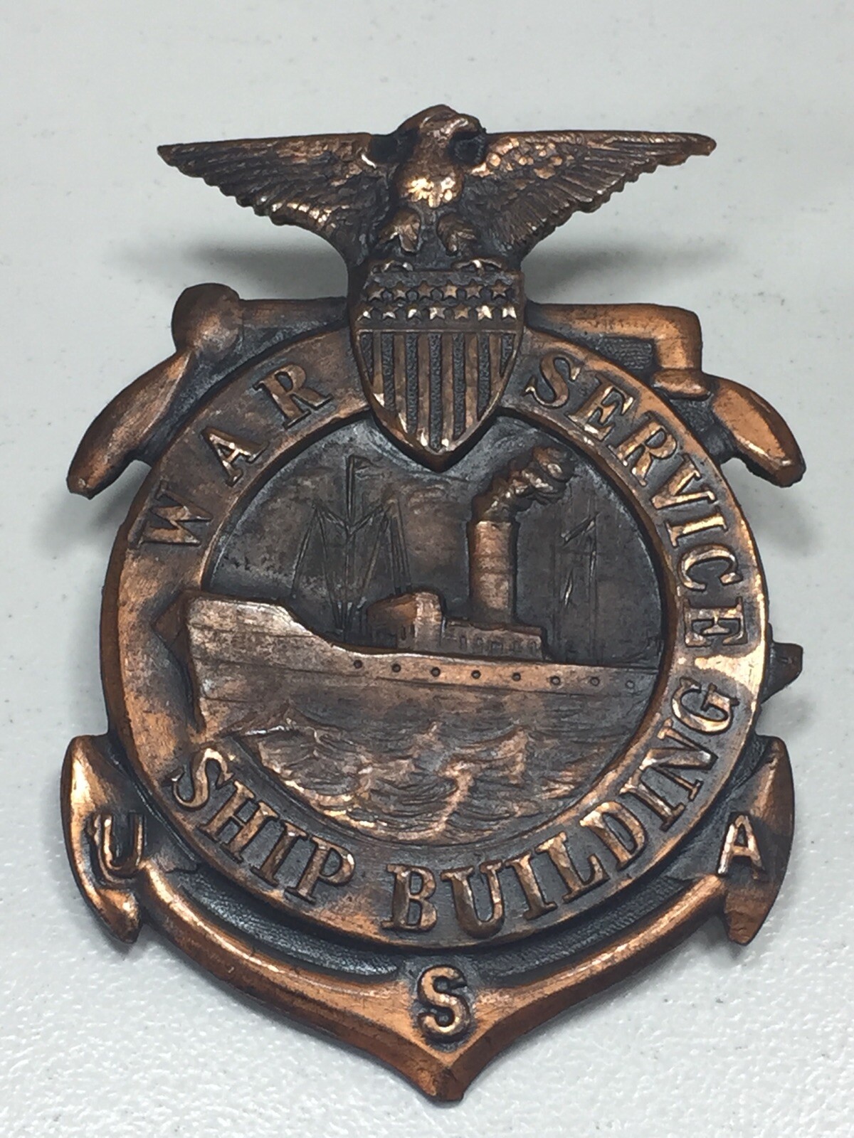WW2 War Service Ship Building Badge USA Stamped On Back 146103 | eBay
