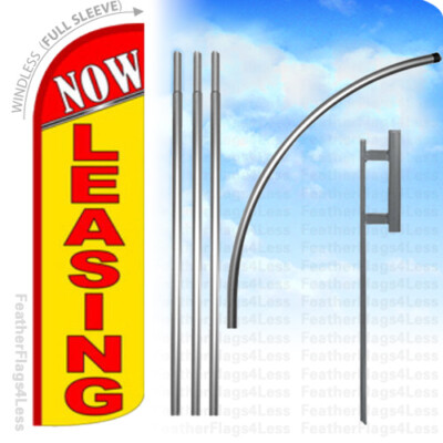 NOW LEASING - WINDLESS Swooper Feather Flag KIT 15' Tall Banner Sign yq ...