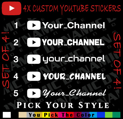 (4)x Custom Youtube Stickers username your Channel name vinyl decal ...