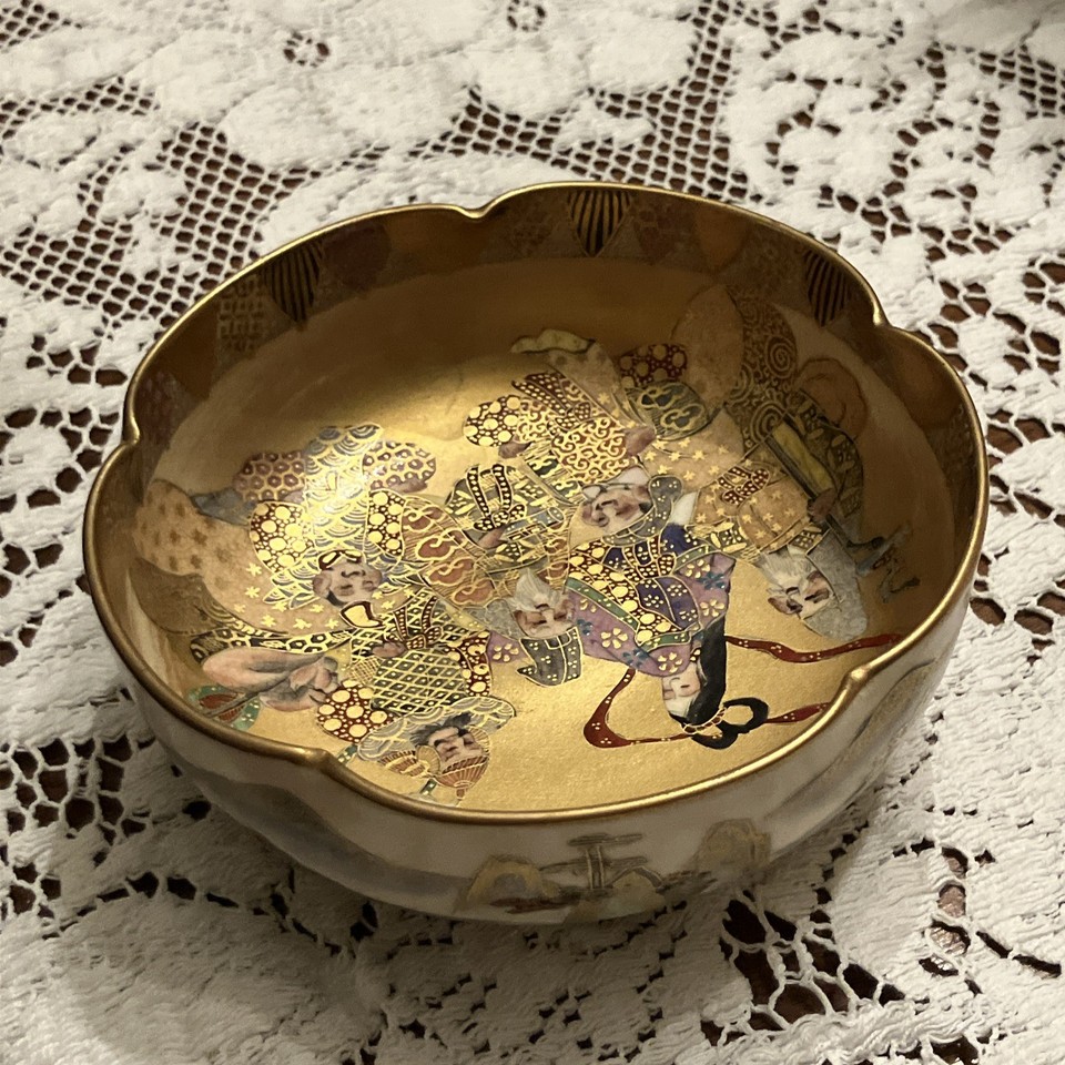 Antique Japanese Satsuma Gold Bowl Beautiful Design Singed越田 | eBay