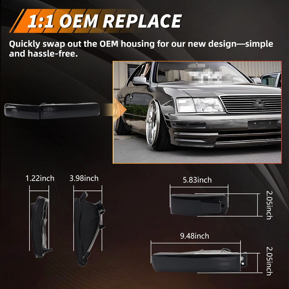 Smoked Front Parking Turn Signal Side Marker Lights For 1995-1997 Lexus ...