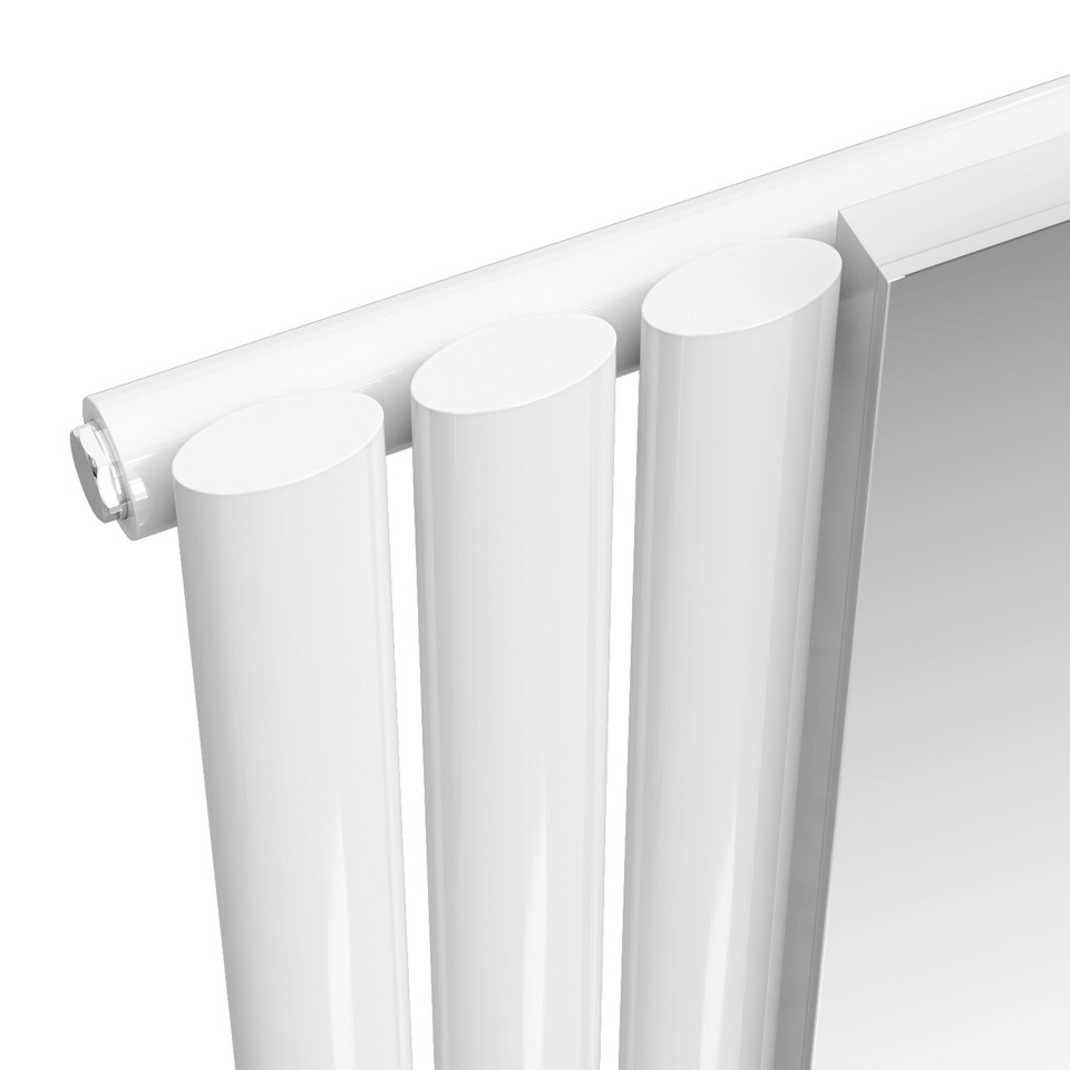 Vertical Designer Mirror Radiator 1800 x 500mm White Oval Column Single ...