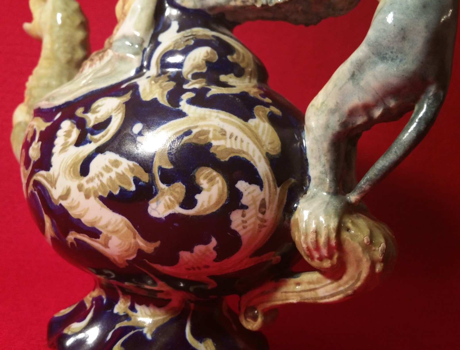 GROTESQUE ostrich teapot antique french faience gien majolica monkey ...