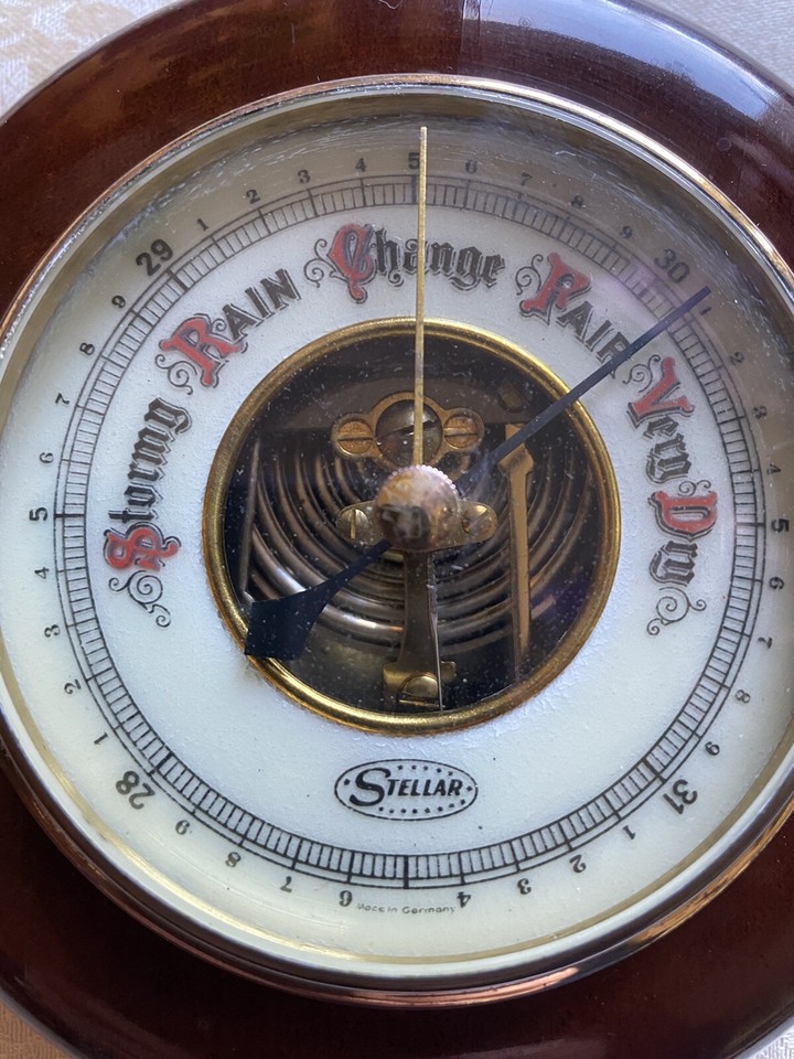 Vintage Round Stellar Brand Barometer Made in Germany Mahogany Brass ...