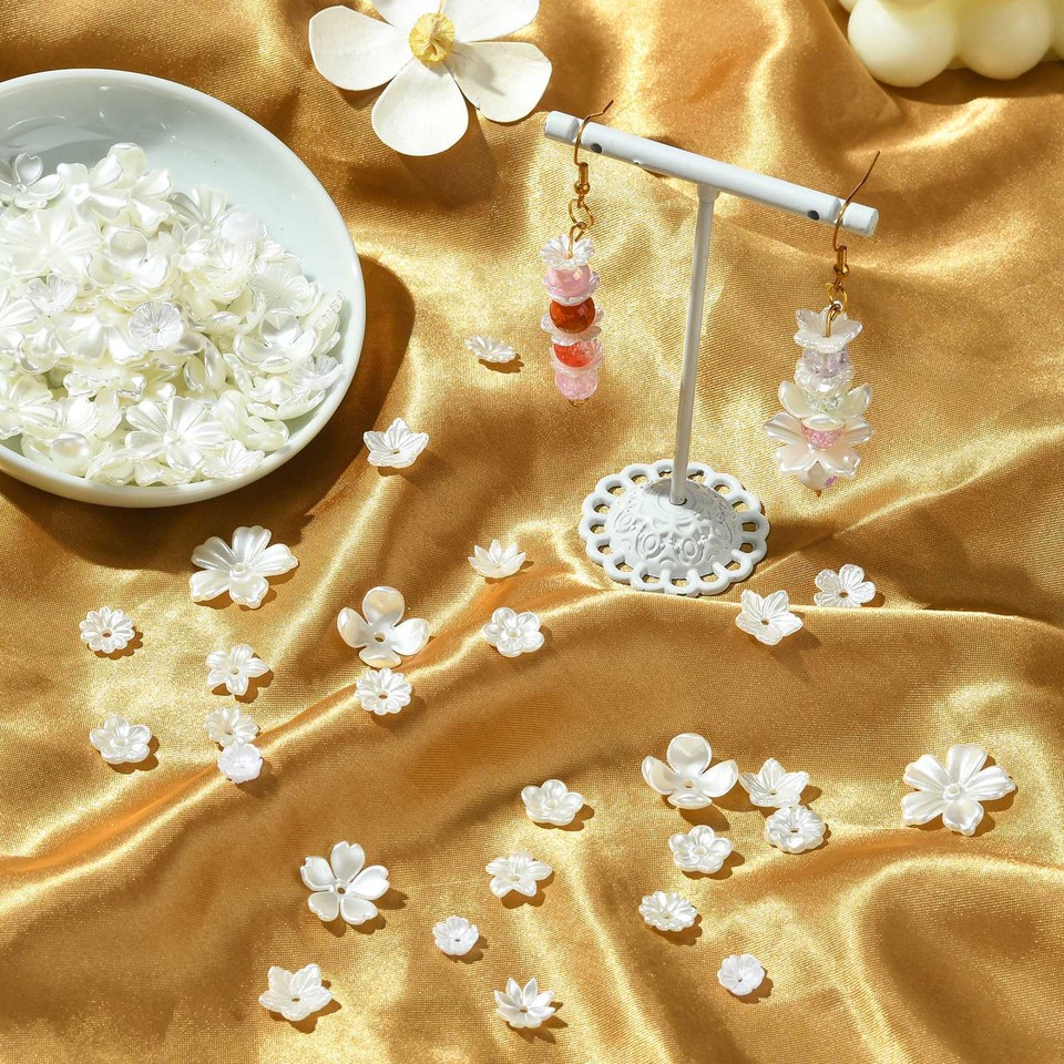200Pcs Plastic Pearl Flower Bead Caps White Floral End Caps DIY Jewelry ...