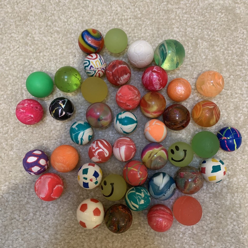 Bouncing Bouncy Balls Toy Lot 42 Vintage Rubber 1" Diameter Swirl Solid ...
