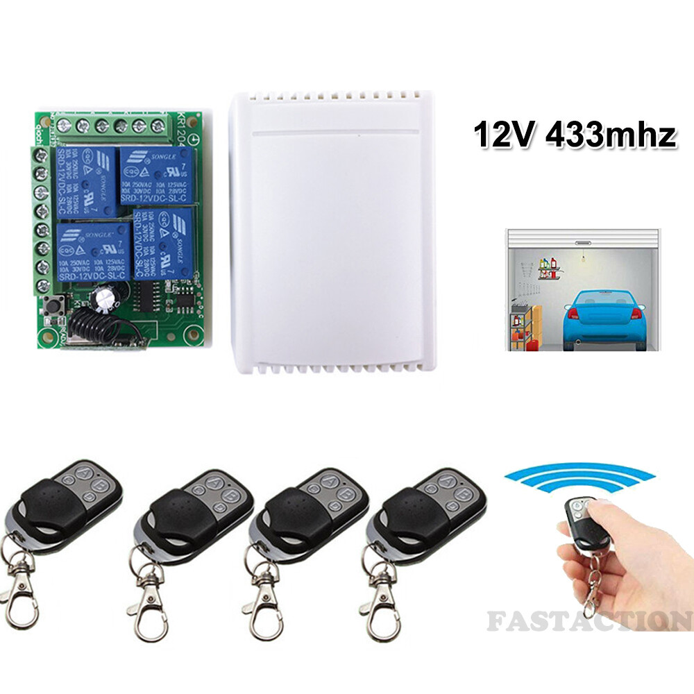 433Mhz 4CH Wireless Gate Garage Door Opener Control 12V Raley Switch ...