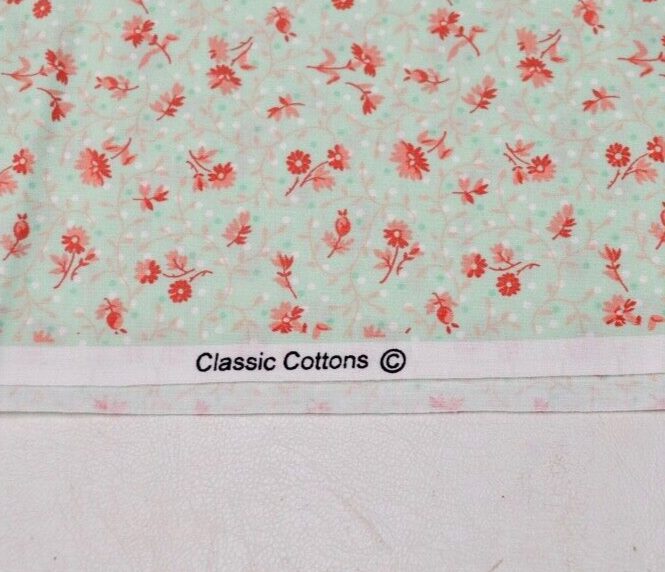 Classic Cottons Fabric Aqua Red Calico Vintage 1 1/3 Yard | eBay