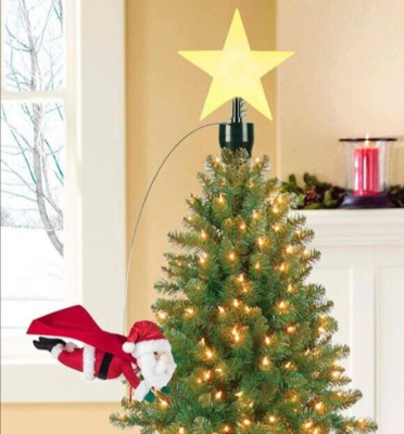 Mr. Christmas Flying Superhero Santa Animated Tree Topper with 8" Star ...