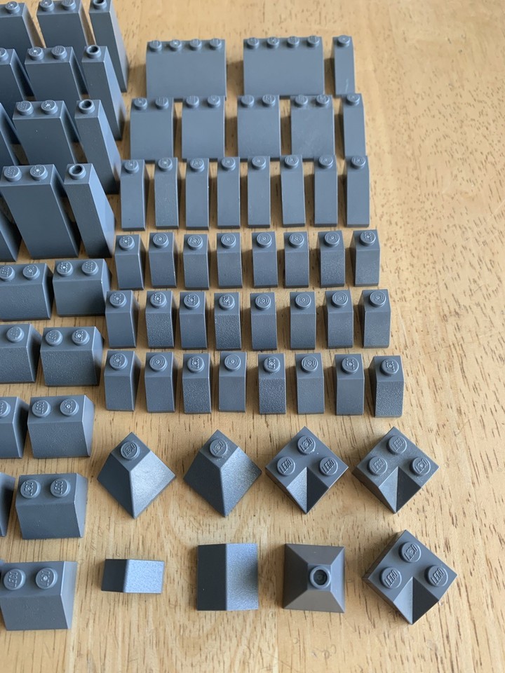 Lego 100 X Dark Bluish Grey Slope Bricks Roof Tiles Various Sizes ...