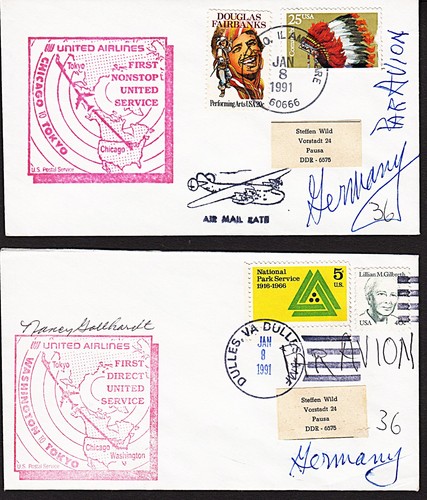 2x "Chicago/Washington - Tokio" 1991 UNITED - Erstflüge, AAMC UA-F279 ...