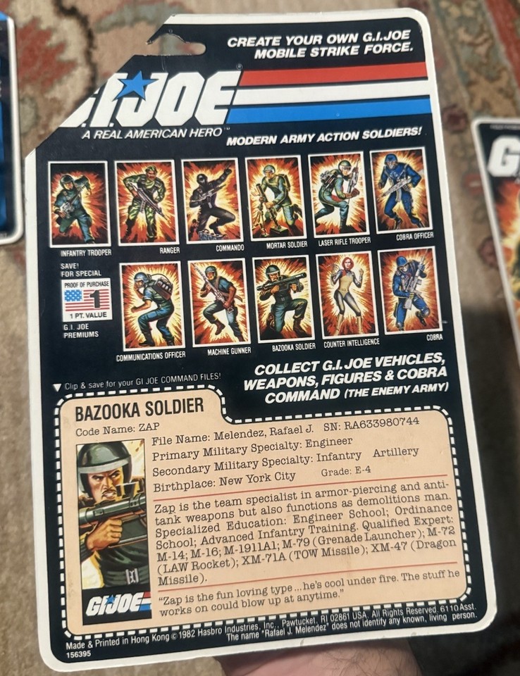 1982 Gi Joe Hasbro ARAH Bazooka Soldier Straight Arm Figure Sealed On ...