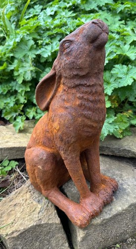Cast Iron Moon Gazing Hare Rabbit - Outdoor Garden Statue Ornament ...