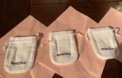 NEW! Pandora Anti-Tarnish Jewelry Soft White Pouch Lot of 3 Drawstring ...