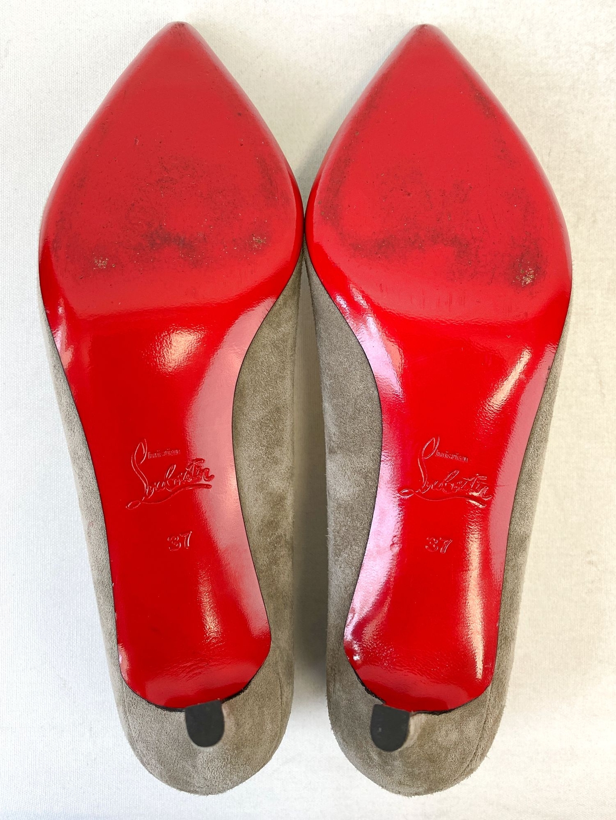 CHRISTIAN LOUBOUTIN Kate Grey Suede Pointy Pumps Heel… - Gem