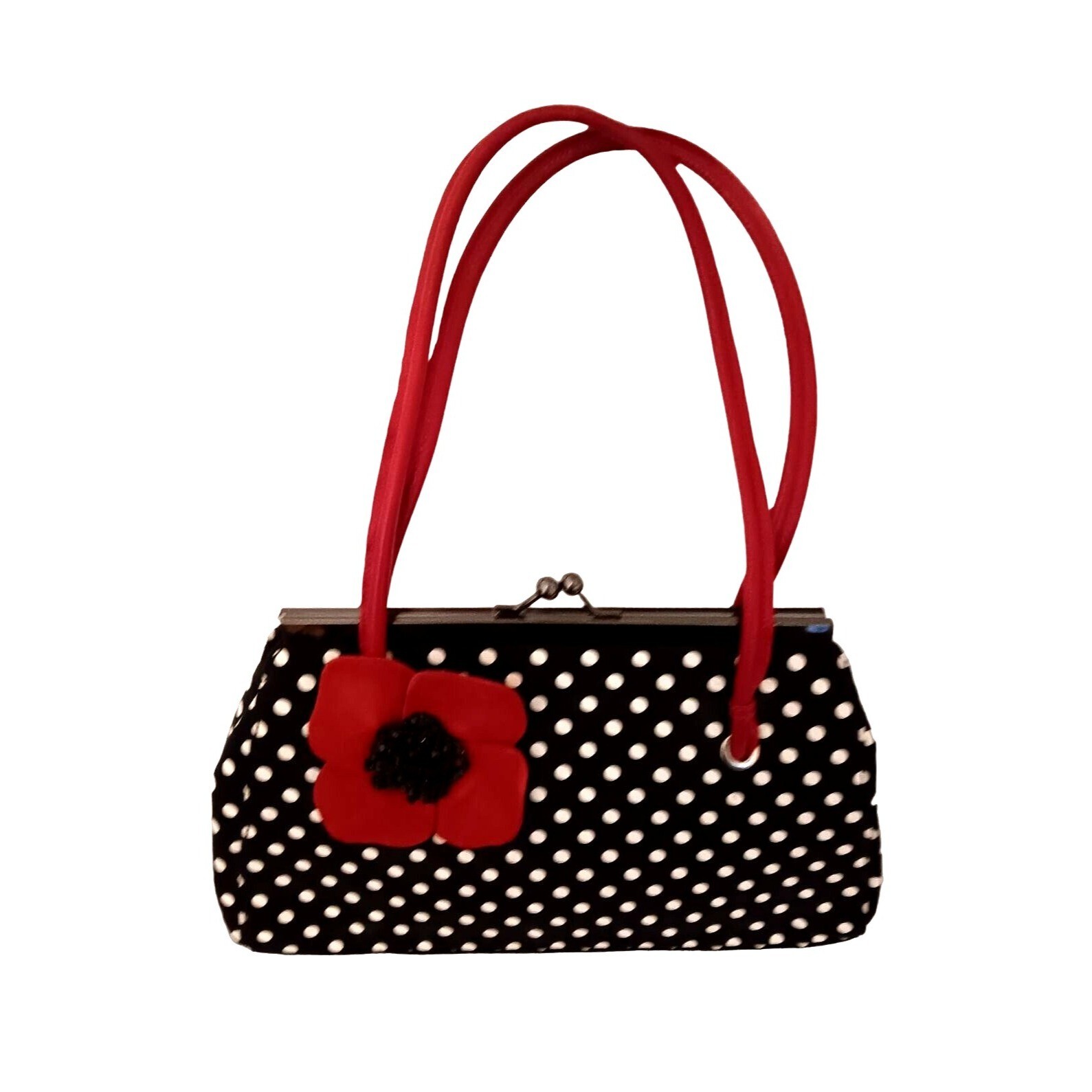 Ramon Tenza Poppy Polka Dot Black White Red Beaded Purse Handbag Made ...