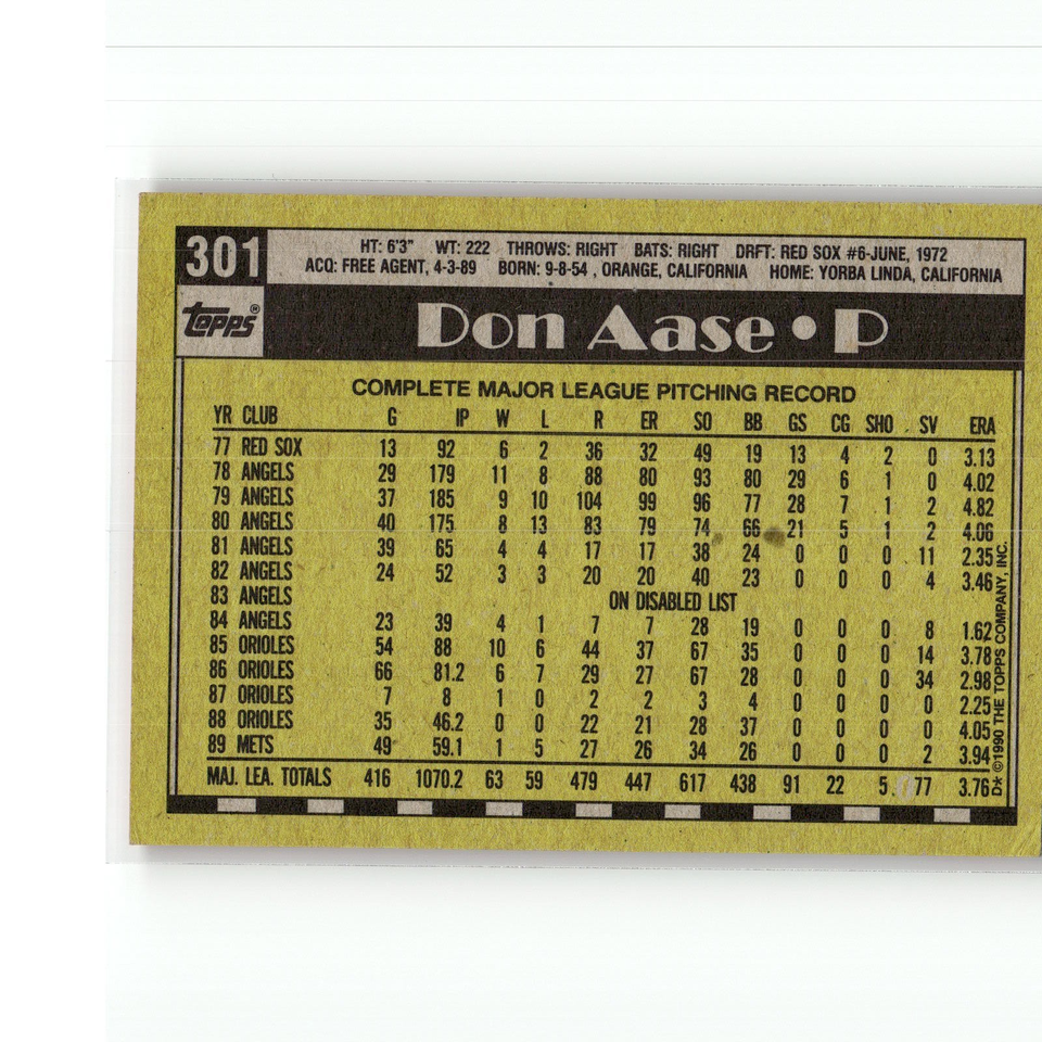 1990 Topps Baseball Card #301 Don Aase New York Mets | eBay