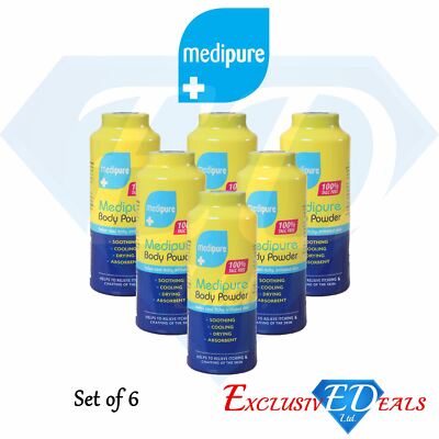 6 x 200g Medipure Medicated Body Powder 100% Talc Free Helps Irritated ...
