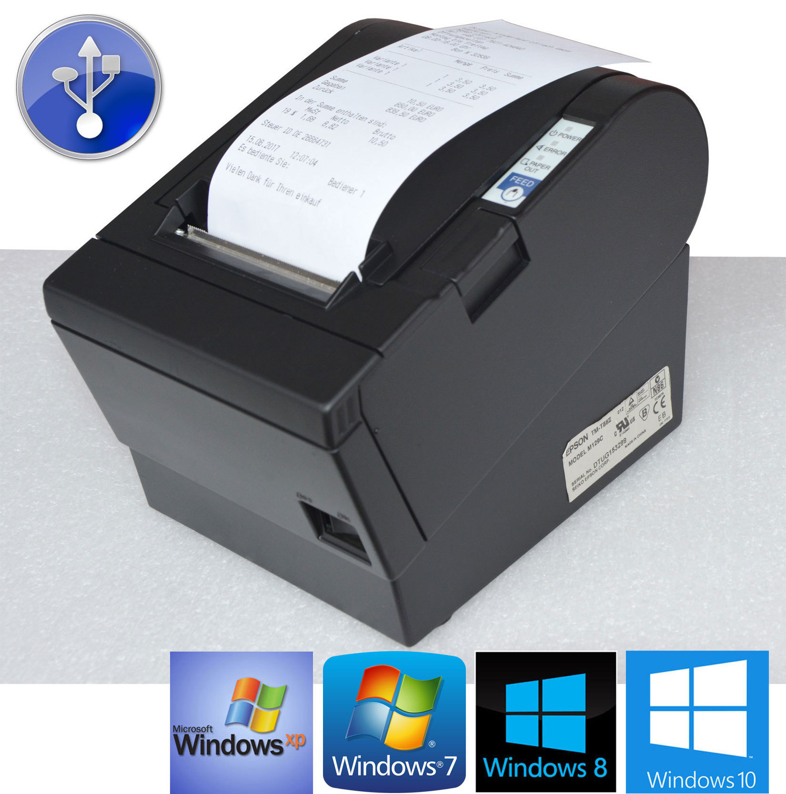USB Receipt Printer Epson TM-T88III M148E Black for Windows XP 7 8 10 ...