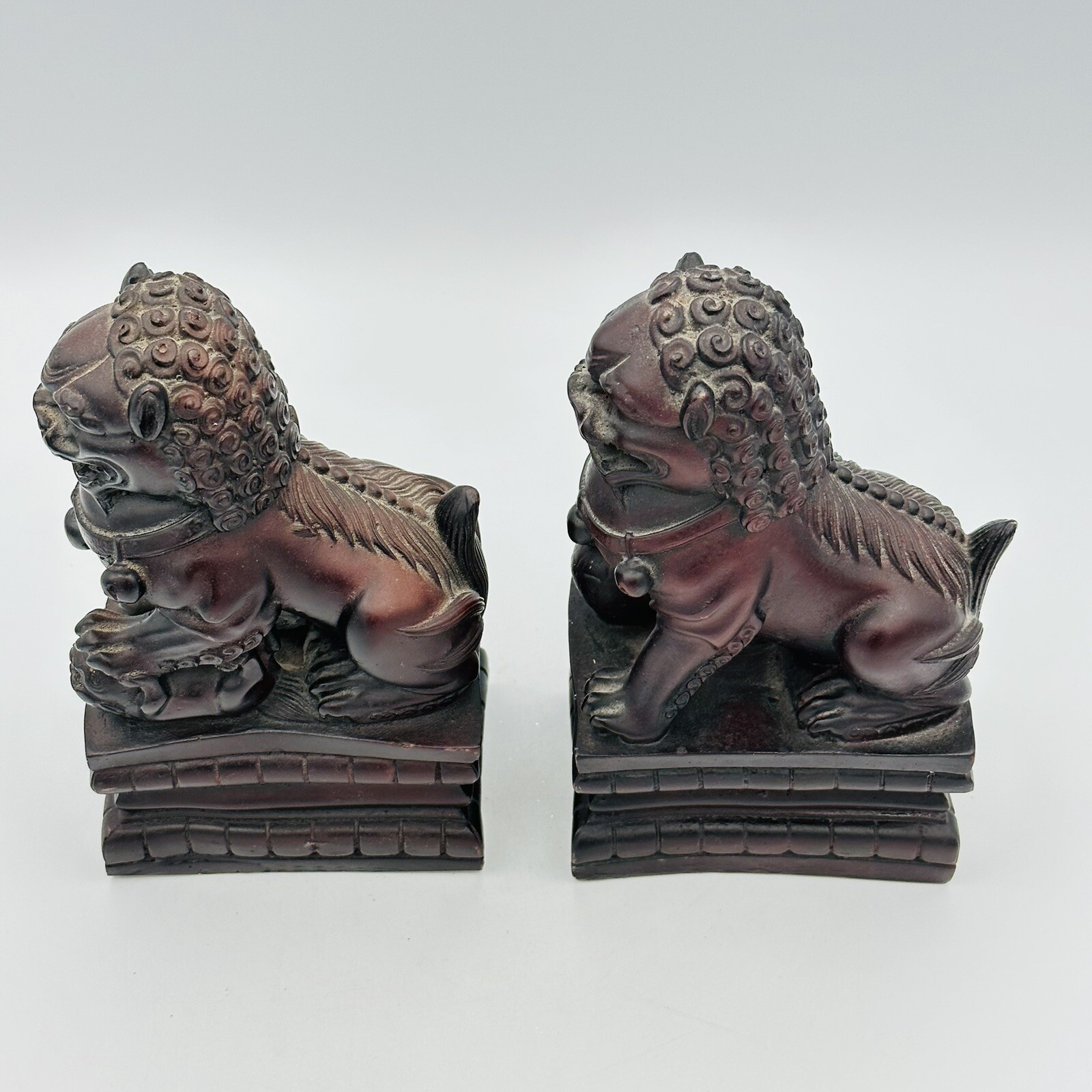 Pair Of Asian FOO DOG 6.5" Statues Japan Blue Komainu Lions ANDREA BY ...