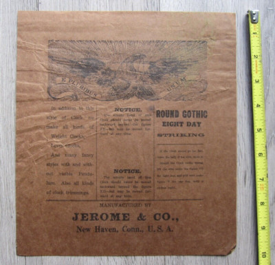 clock label JEROME & CO. 9" X 10" round gothic eight day | eBay