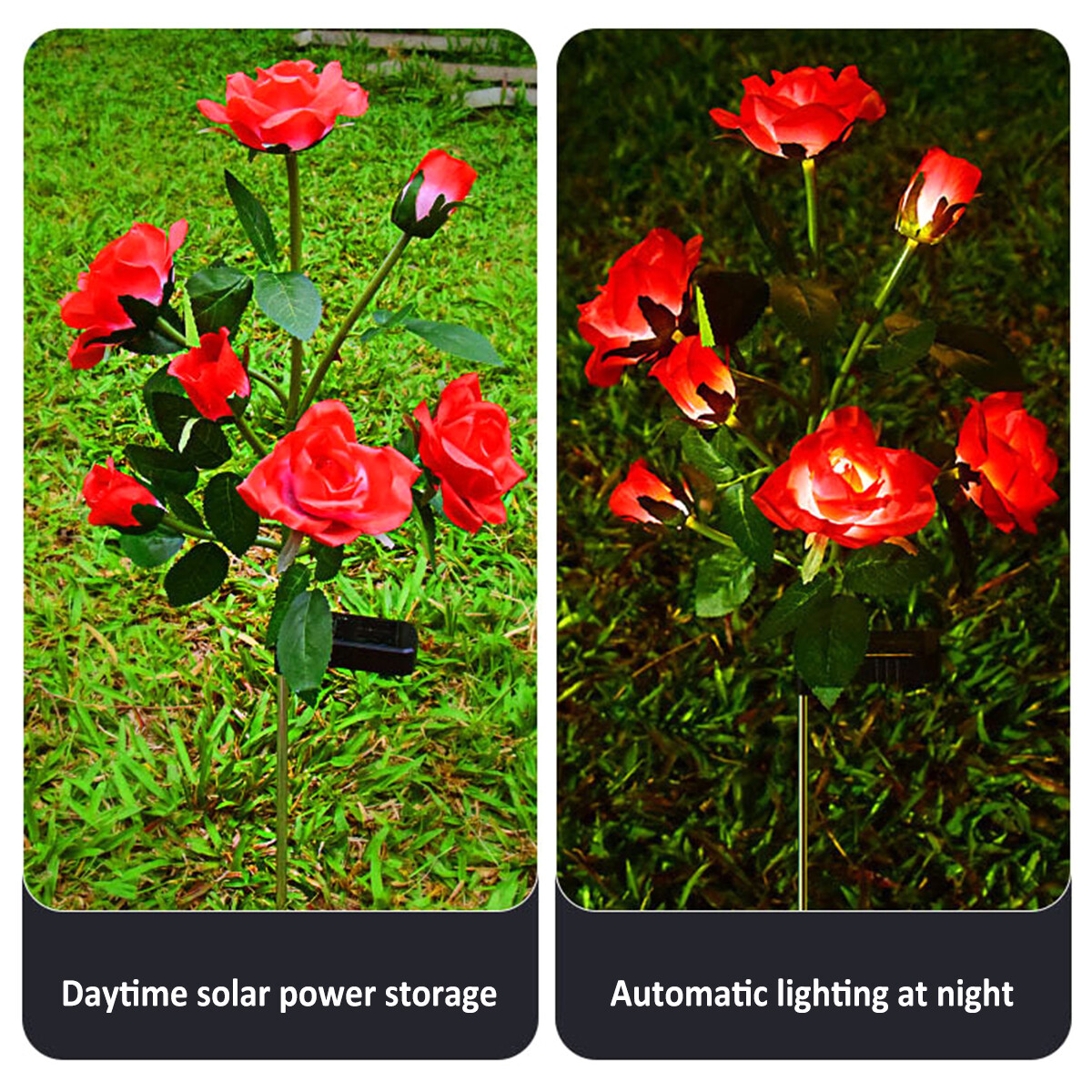 2Pcs Solar Rose Lamp IP65 Waterproof Solar Rose Flower Built-in 600mAh ...