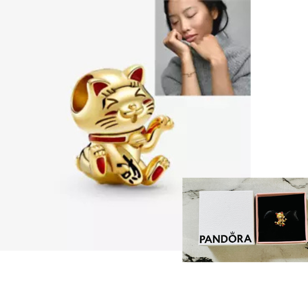 PANDORA Japan Cute Fortune Cat Charm 100% Authentic 14K Gold Plating ...