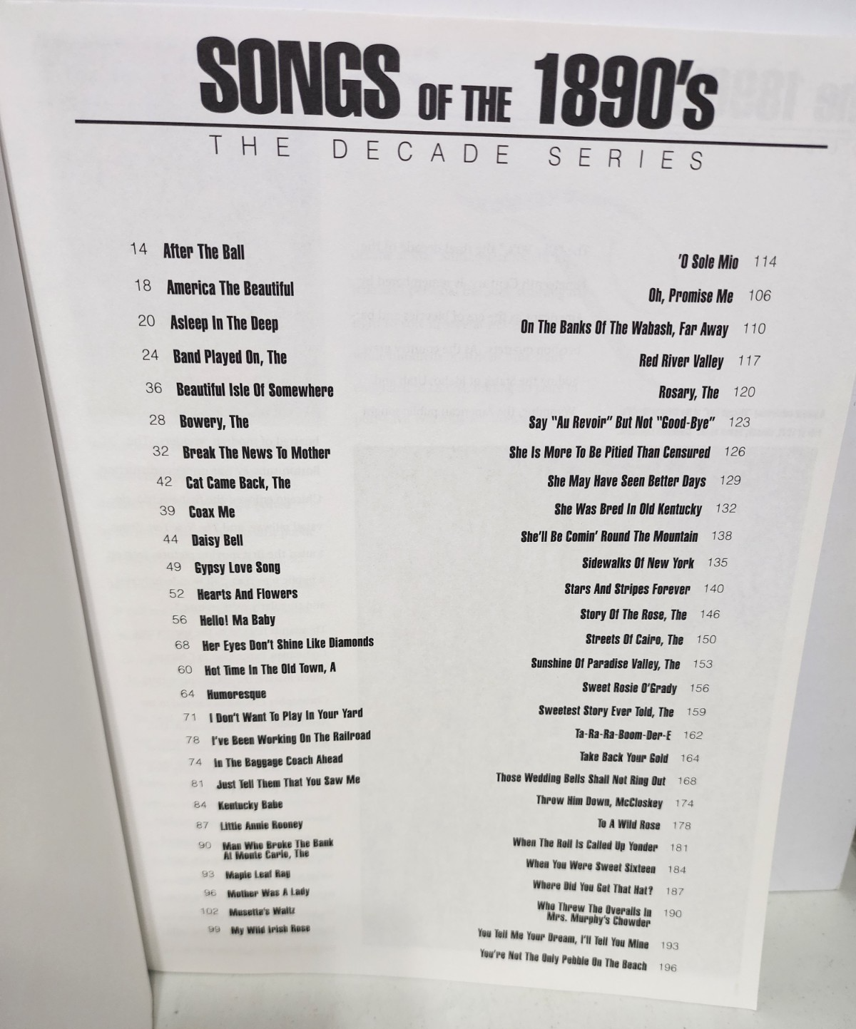 Songs of the 1890's: The Decade Series Piano Guitar Vocal Music Book ...