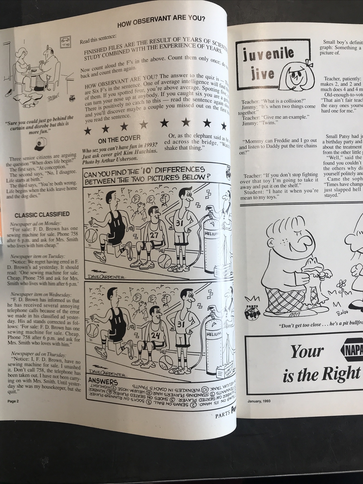 VINTAGE NAPA TOWNE AUTO PARTS PUPS PIN UP MAGAZINE JAN 1993 VOL 61 NO ...