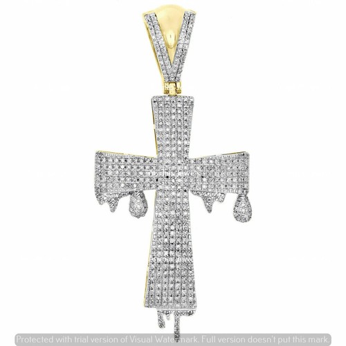 14K Yellow Gold Plated 1ct Moissanite Mens Dripping Cross Pendant ...