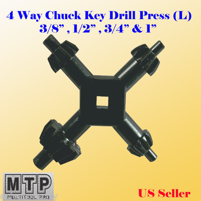 4 Way Chuck Key Drill Press LG 1/2" 3/4" 3/8" 1" Universal Combination ...