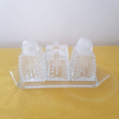 Art Deco Cut Glass Four Piece Condiment Set | eBay Australia