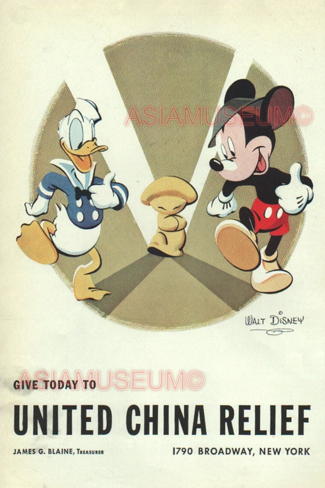 1943 WW2 USA AMERICA CARTOON MICKEY MOUSE DONALD DUCK CHINA RELIEF FUND ...