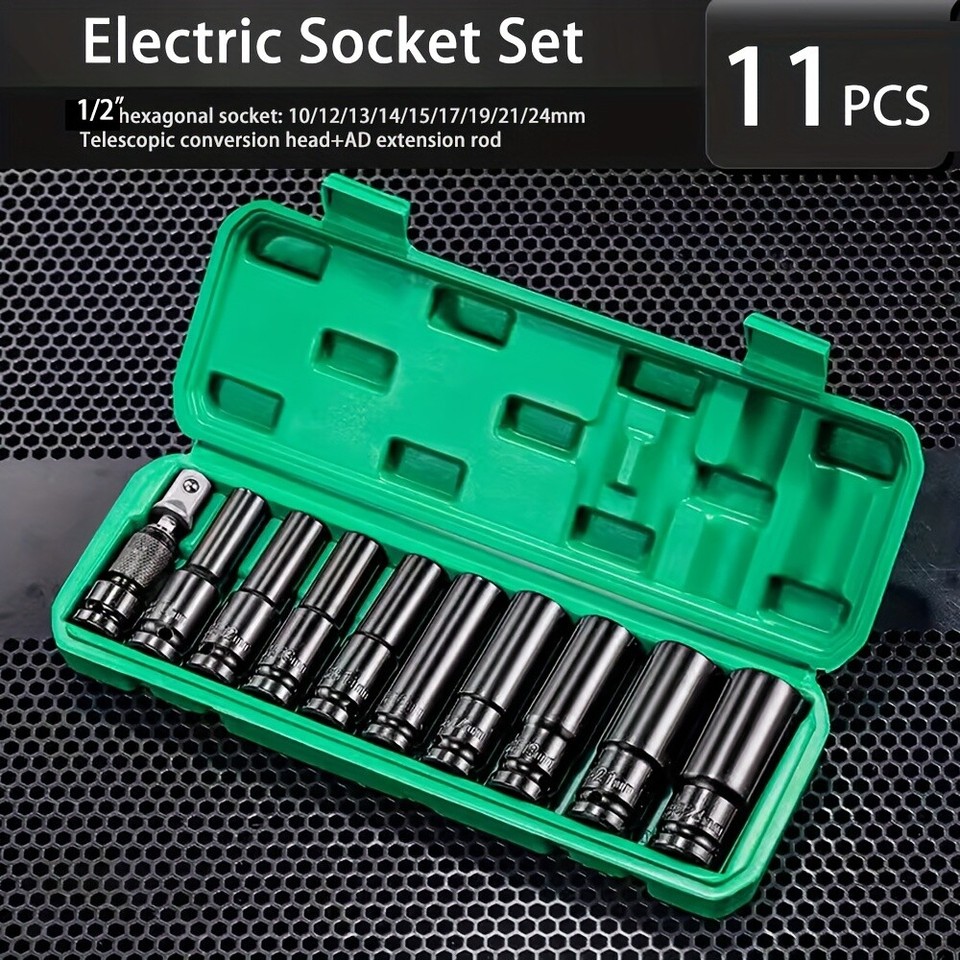 11pcs Metric Deep Impact Socket 1/2" Drive 10mm-24mm 6 Point Sockets ...