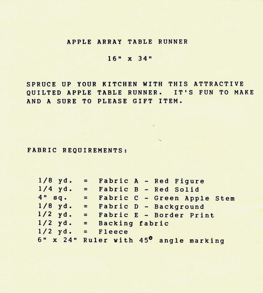 Apple Array Table Runner Quilt Pattern by Stitchin Friends 935 | eBay