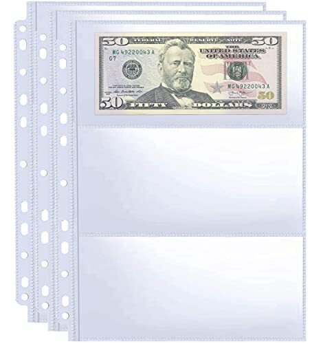 30 Sheets Currency Pages 3 Pockets Paper Money Protectors for 3 Ring ...